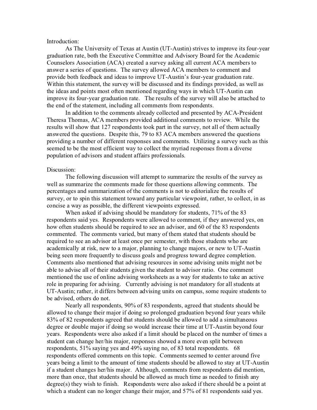 ACA Advisory Council Statement on 4 year Graduation Rates