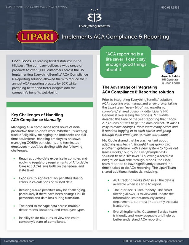 Lipari Foods ACA Compliance Case Study | PDF