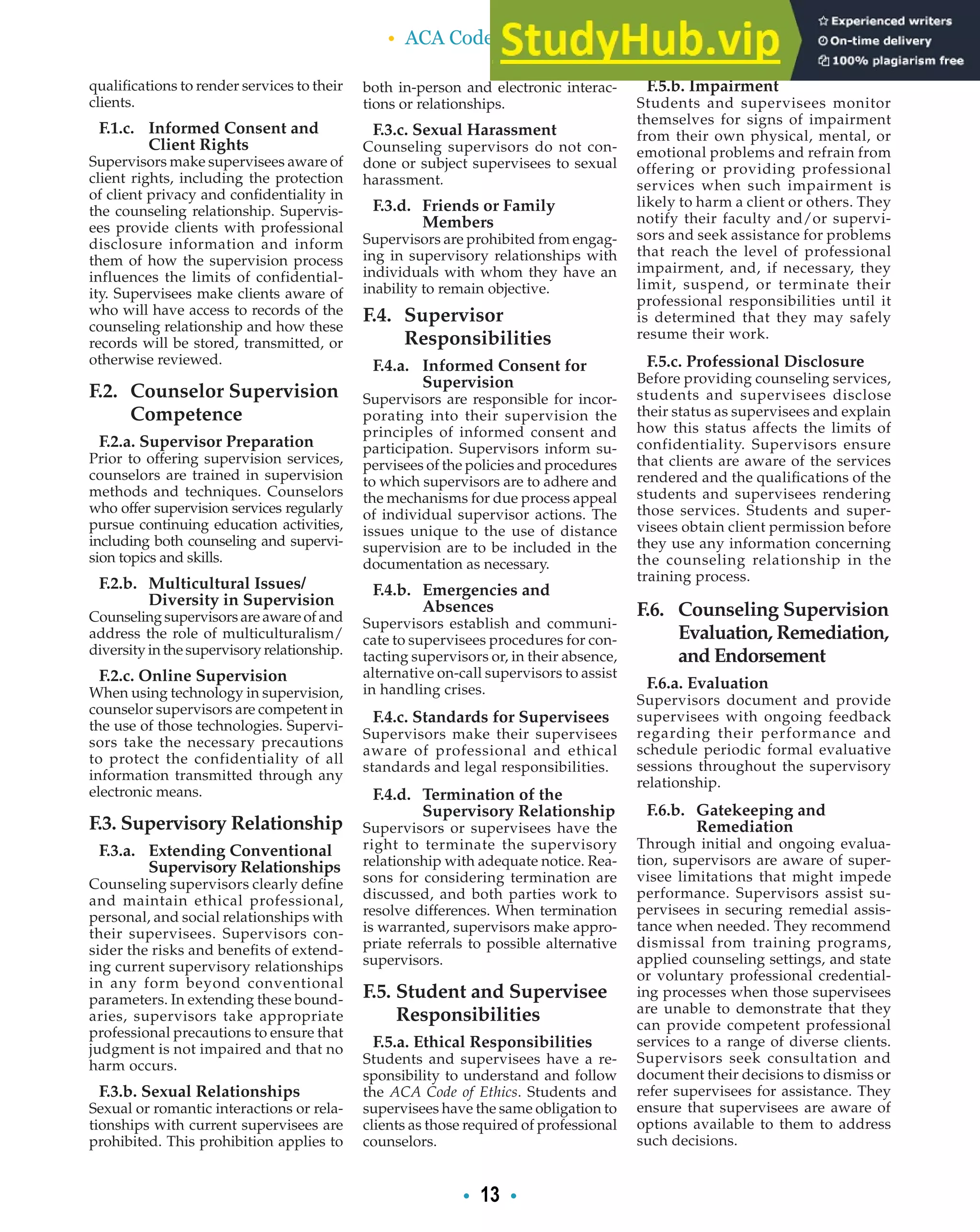 ACA Code Of Ethics As Approved By The ACA Governing Council AMERICAN ...