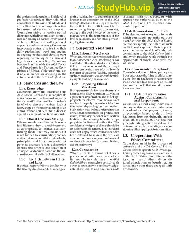 ACA Code Of Ethics As Approved By The ACA Governing Council AMERICAN ...