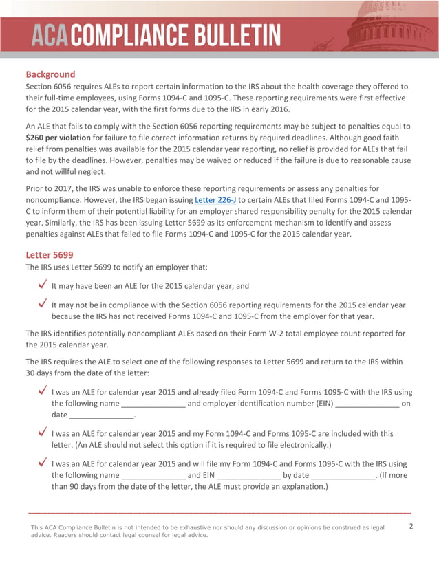 ACA Compliance Bulletin - IRS Issues Letter 5699 to Noncompliant ...