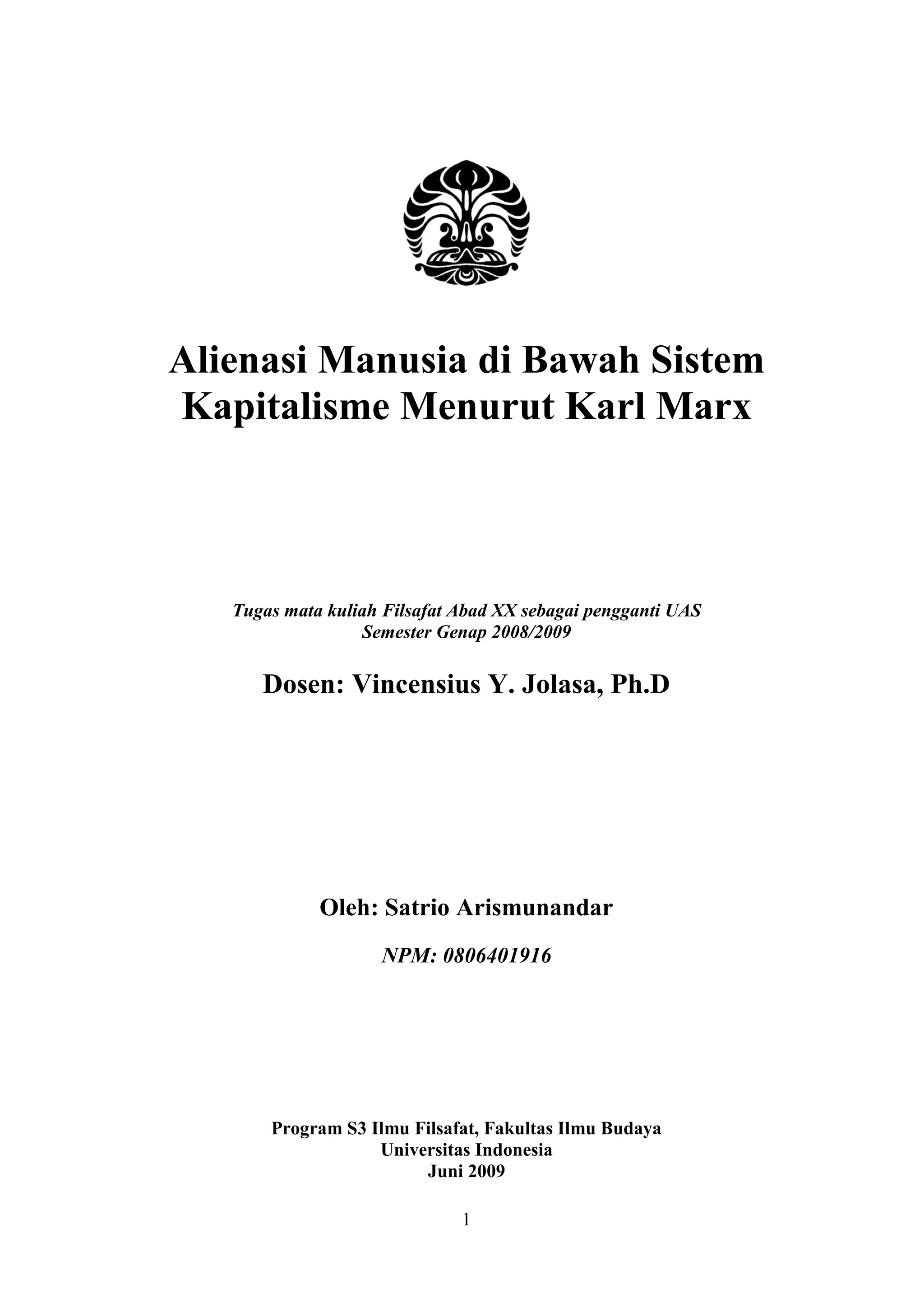 Alienasi Manusia Menurut Karl Marx | PDF