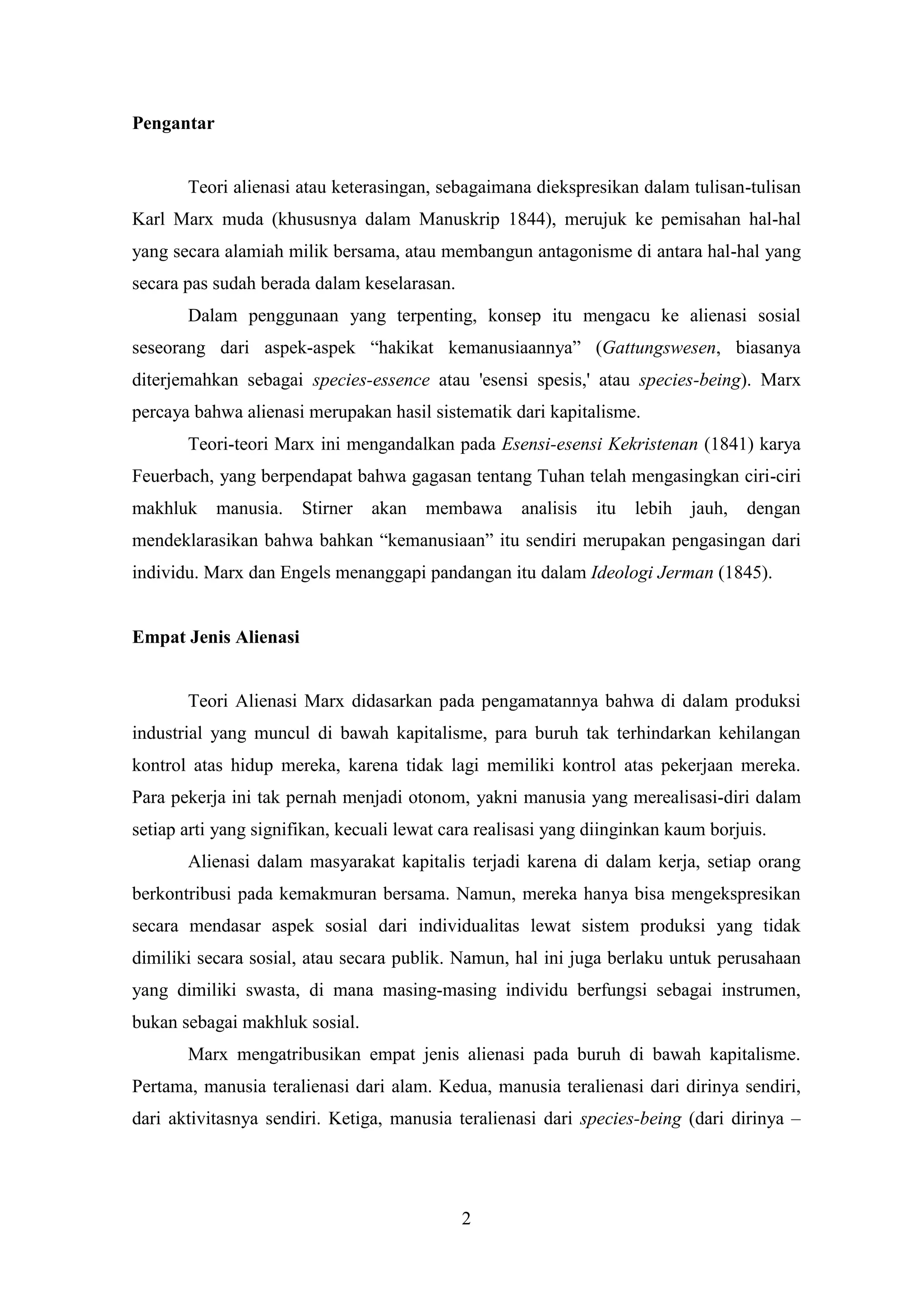 Alienasi Manusia Menurut Karl Marx | PDF