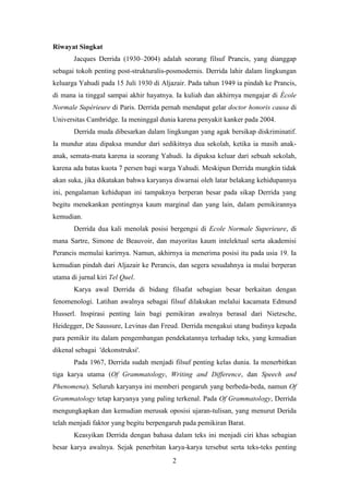 Dekonstruksi Derrida dan Pengaruhnya pada Kajian Budaya | PDF