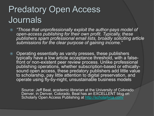 Predatory Open Access Journals Academic Beware Ppt