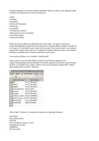 Base de Datos Academia con LibreOffice Base | PDF