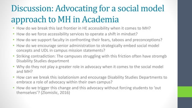 Academia, the social model and mental health say it like you mean it | PPT