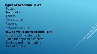 ACADEMIC-TEXT-STRUCTURES-Grade 12 Senior High | PPTX | Postgraduate ...