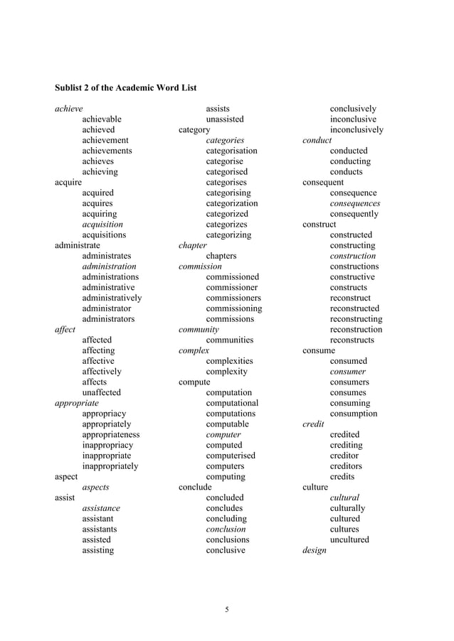 Academic word-list | PDF