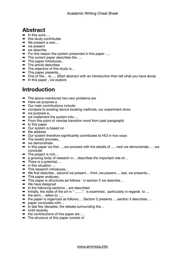 Academic Writing Cheat Sheet | PDF