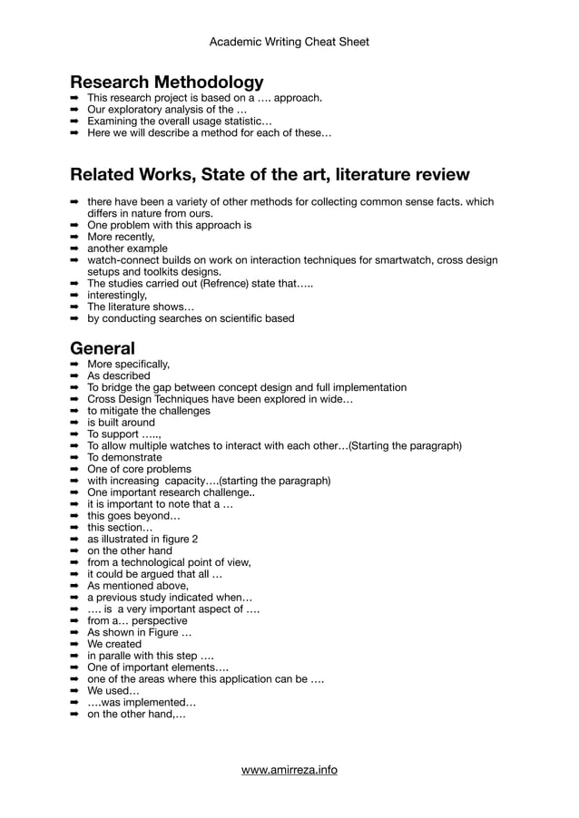 Academic Writing Cheat Sheet | PDF