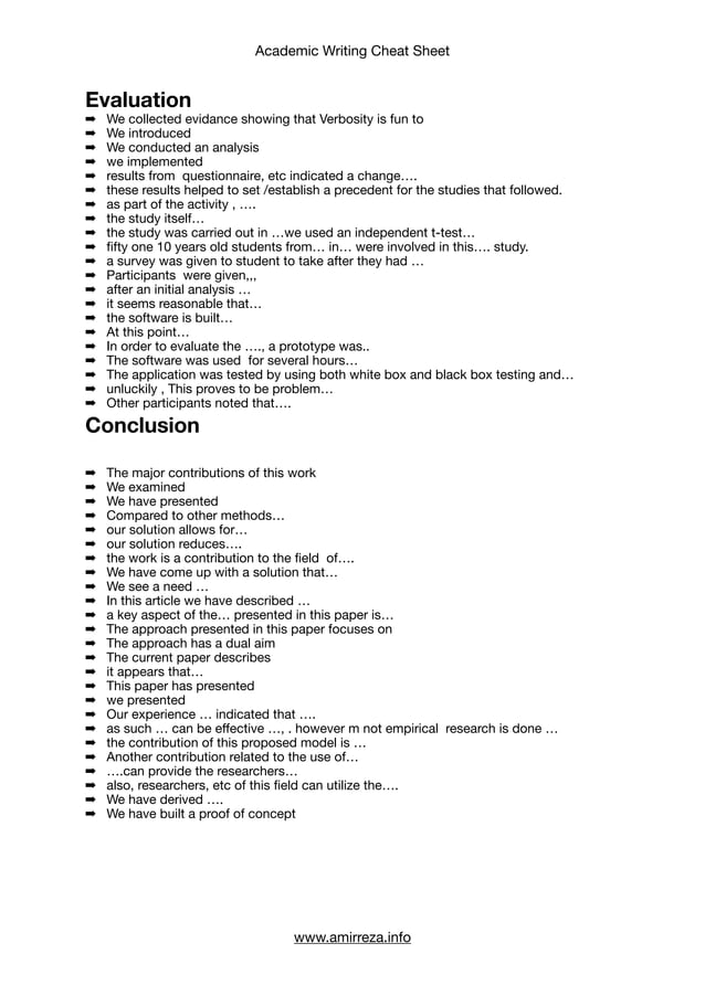 Academic Writing Cheat Sheet
