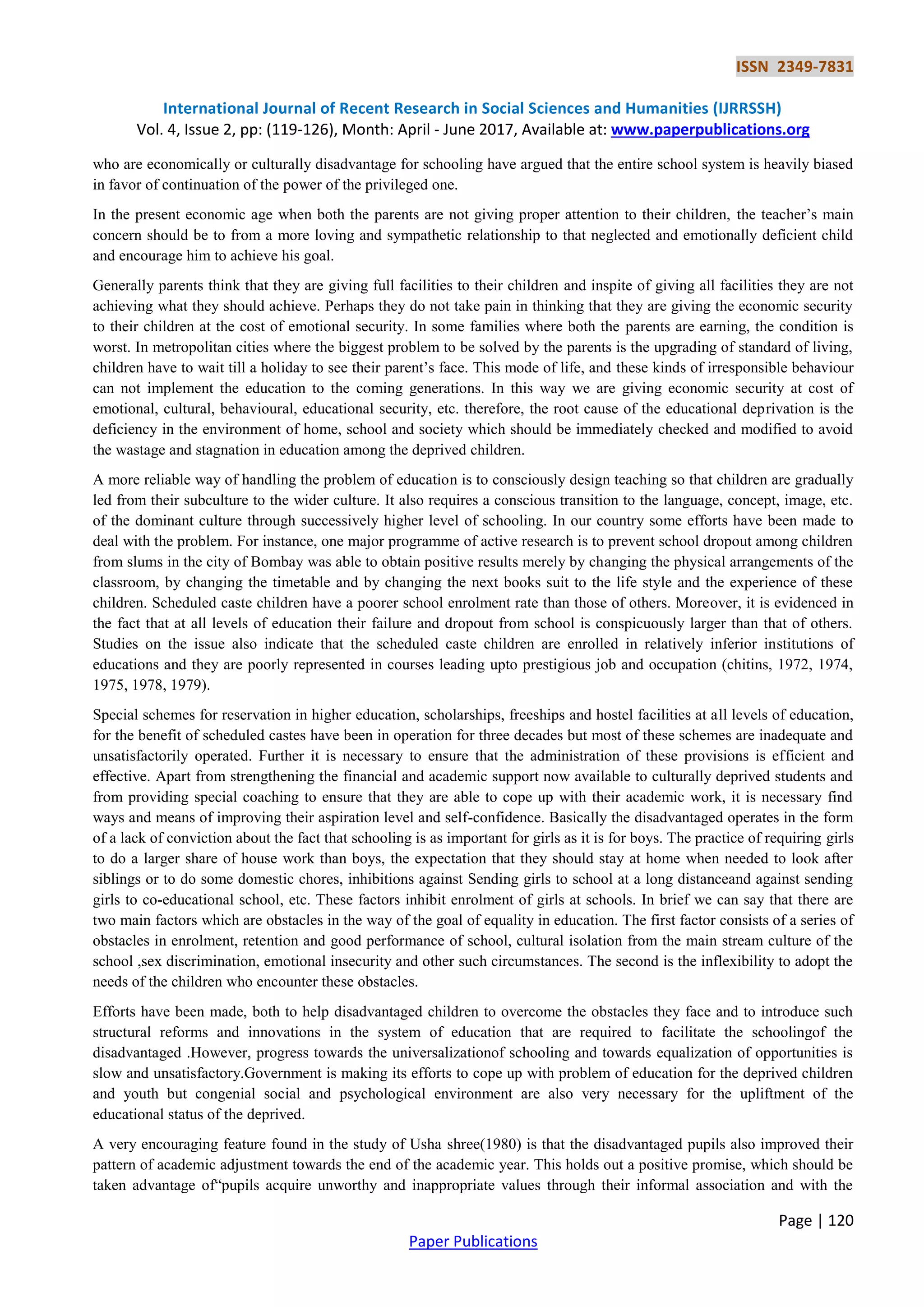 Academic Achievement of the Deprived Children | PDF