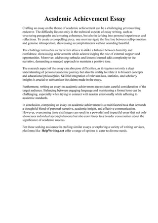 Academic Achievement Essay. My Achievements In Life As A Student - Free ...