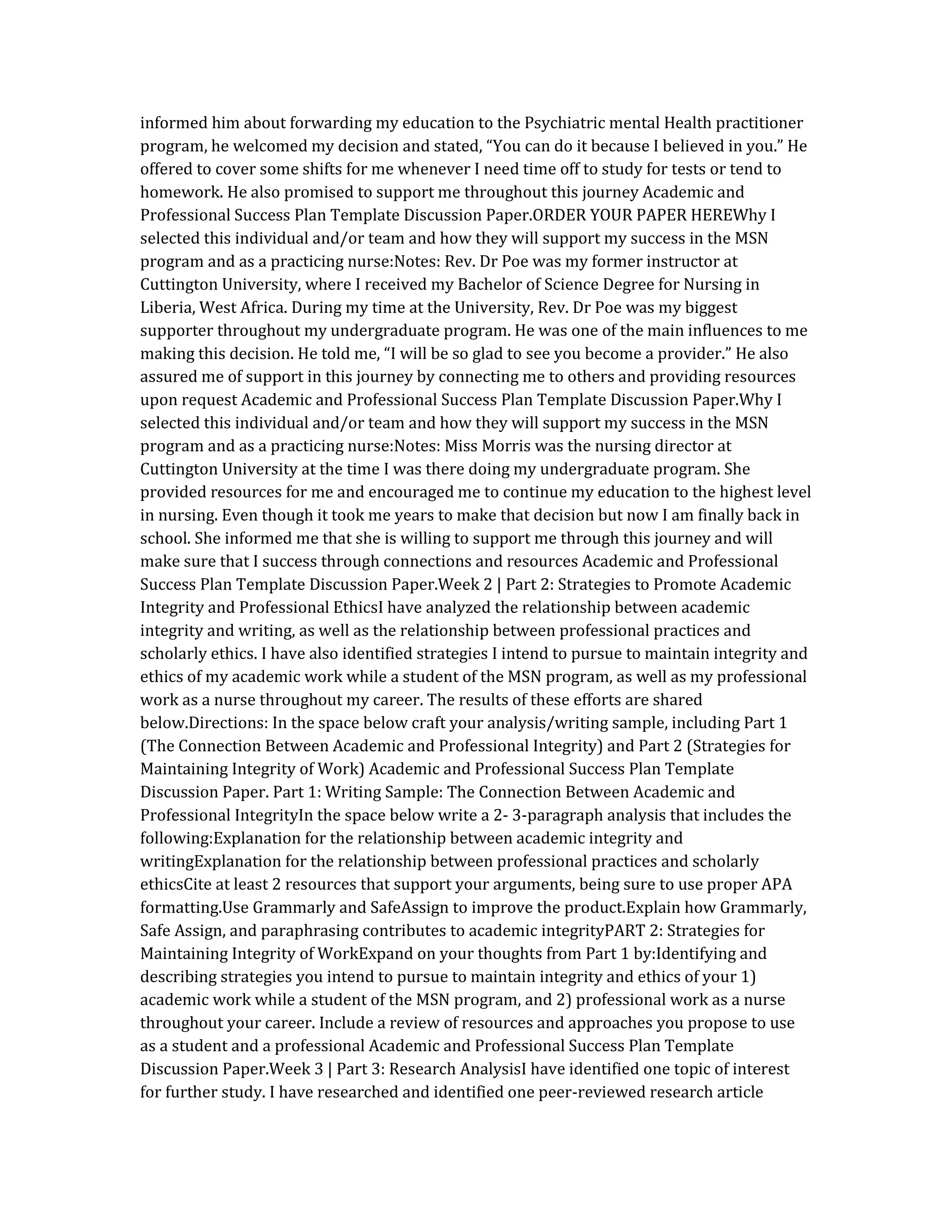 Academic and Professional Success Plan Template Discussion Paper.docx