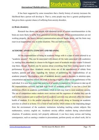 Academic Anxiety Among High School Students In Relation To Different ...
