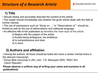 Publications in Research Journals | PPT