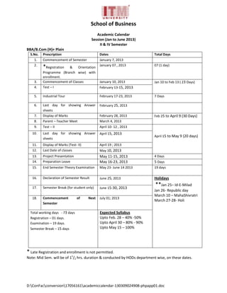 Academic calendar | DOC | Educational Assessment | Education