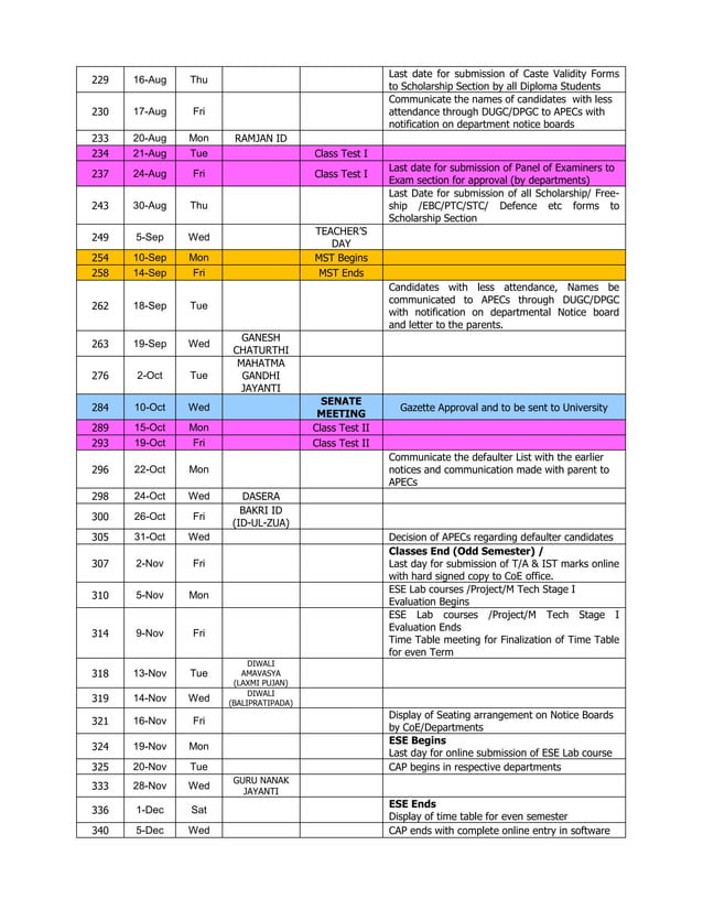 Academic calendar 2012 | PDF