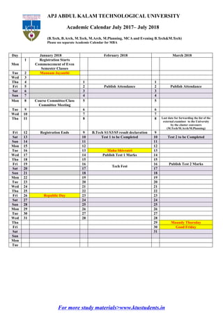 KTU Academic calendar 2017-18 | PDF