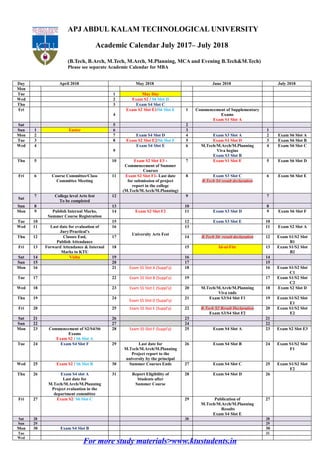 KTU Academic calendar 2017-18 | PDF