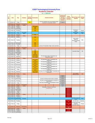 Academic Calendar 2024-25 of the college | PDF