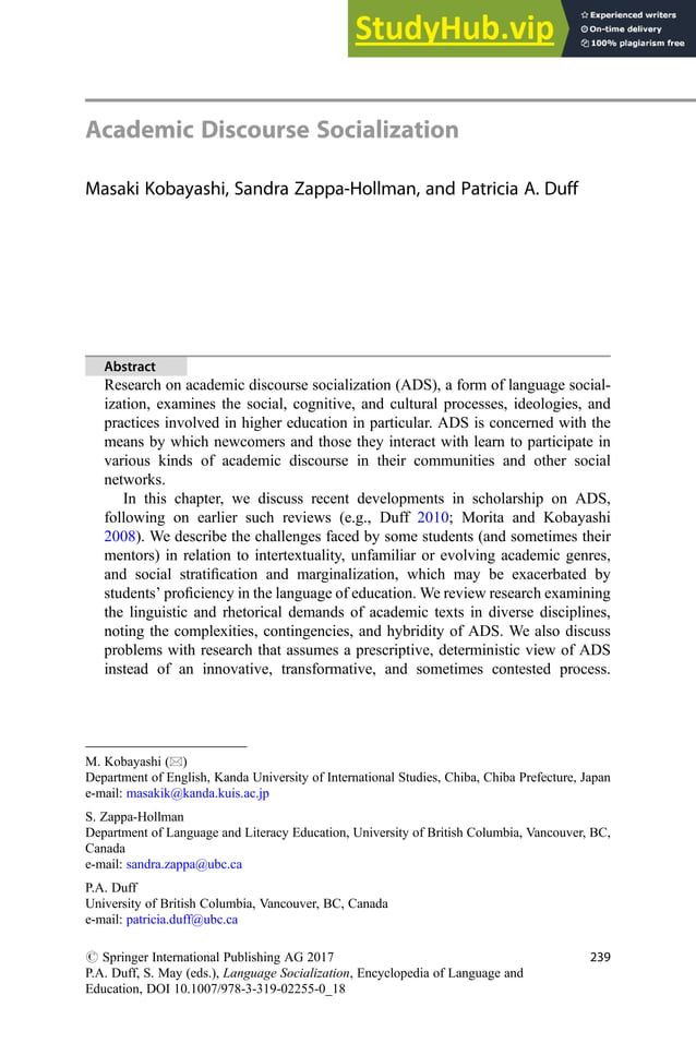 Academic Discourse Socialization - 2017 | PDF