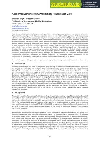 Academic Dishonesty A Preliminary Researchers View | PDF