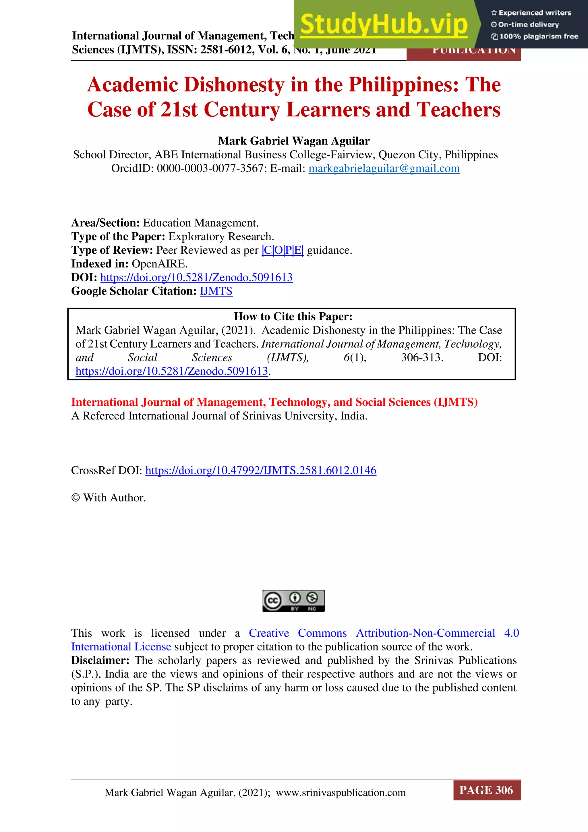 Academic Dishonesty In The Philippines The Case Of 21St Century ...