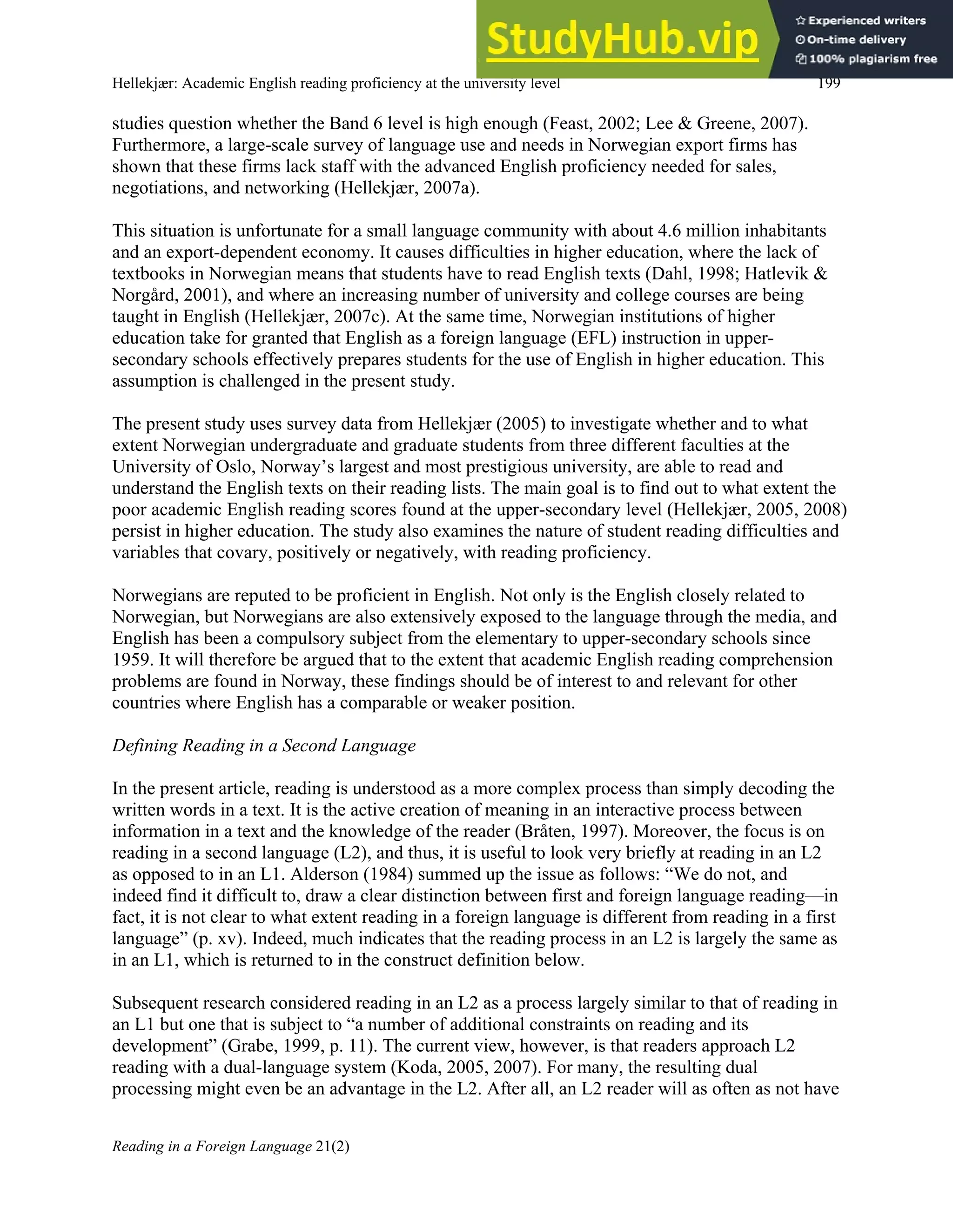 Academic English Reading Proficiency At The University Level A ...