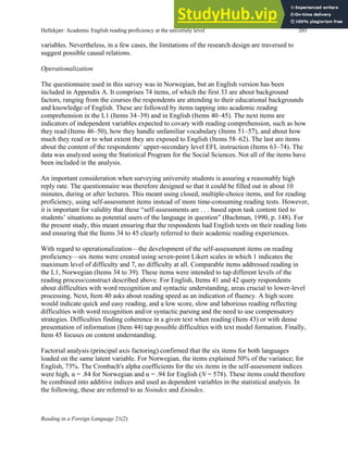 Academic English Reading Proficiency At The University Level A Norwegian Case Study | PDF