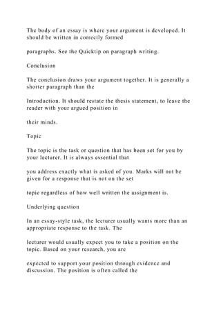 Academic Essay Structure Adapted from Rao, V, Channock.docx ...