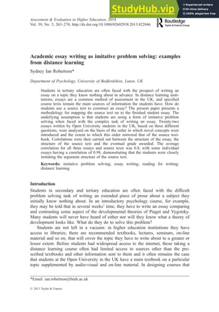 Academic Essay Writing As Imitative Problem Solving Examples From ...