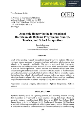 Academic Honesty In The International Baccalaureate Diploma Programme | PDF