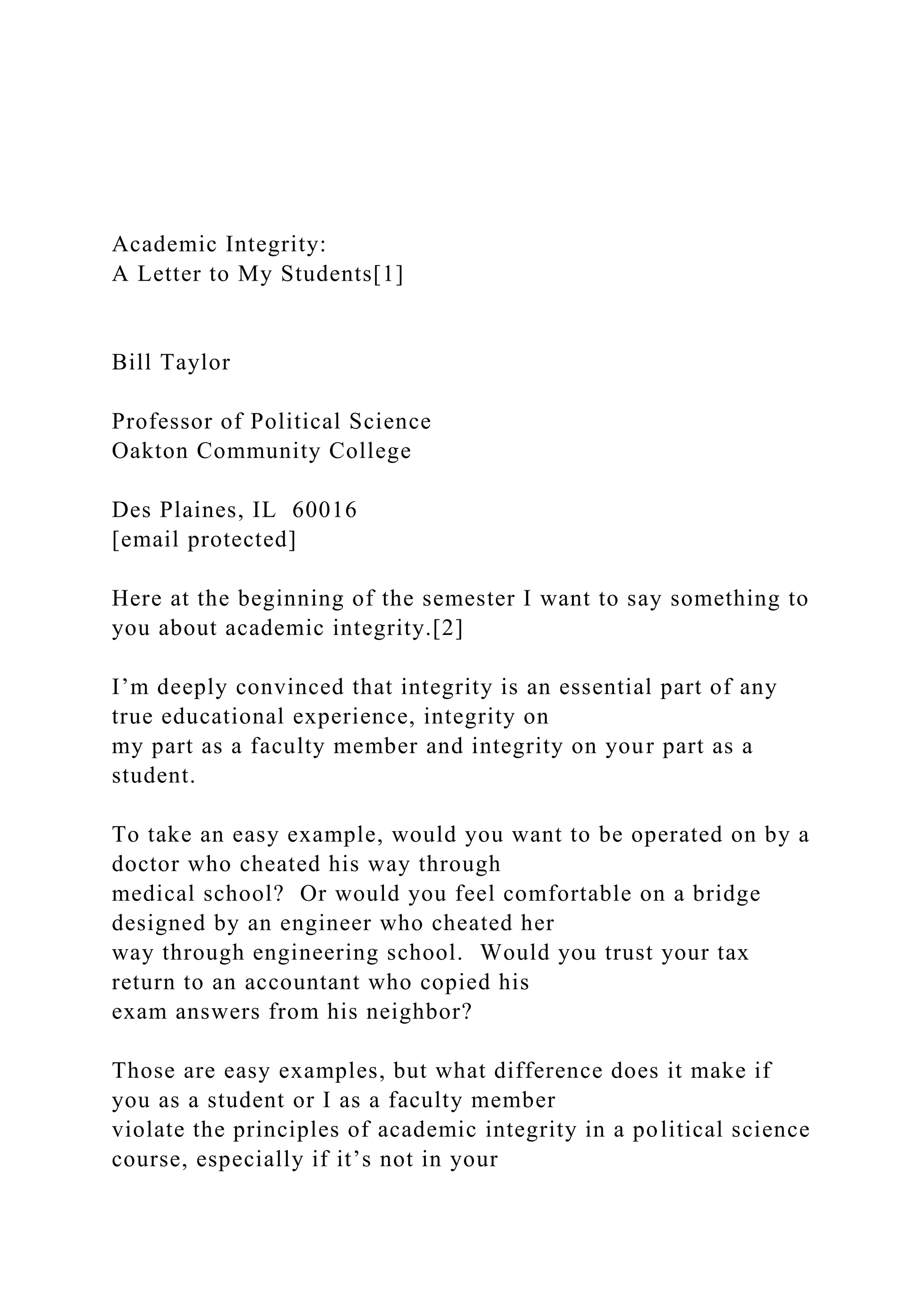 Academic Integrity A Letter to My Students[1] Bill T.docx