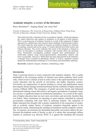 Academic Integrity A Literature Review | PDF