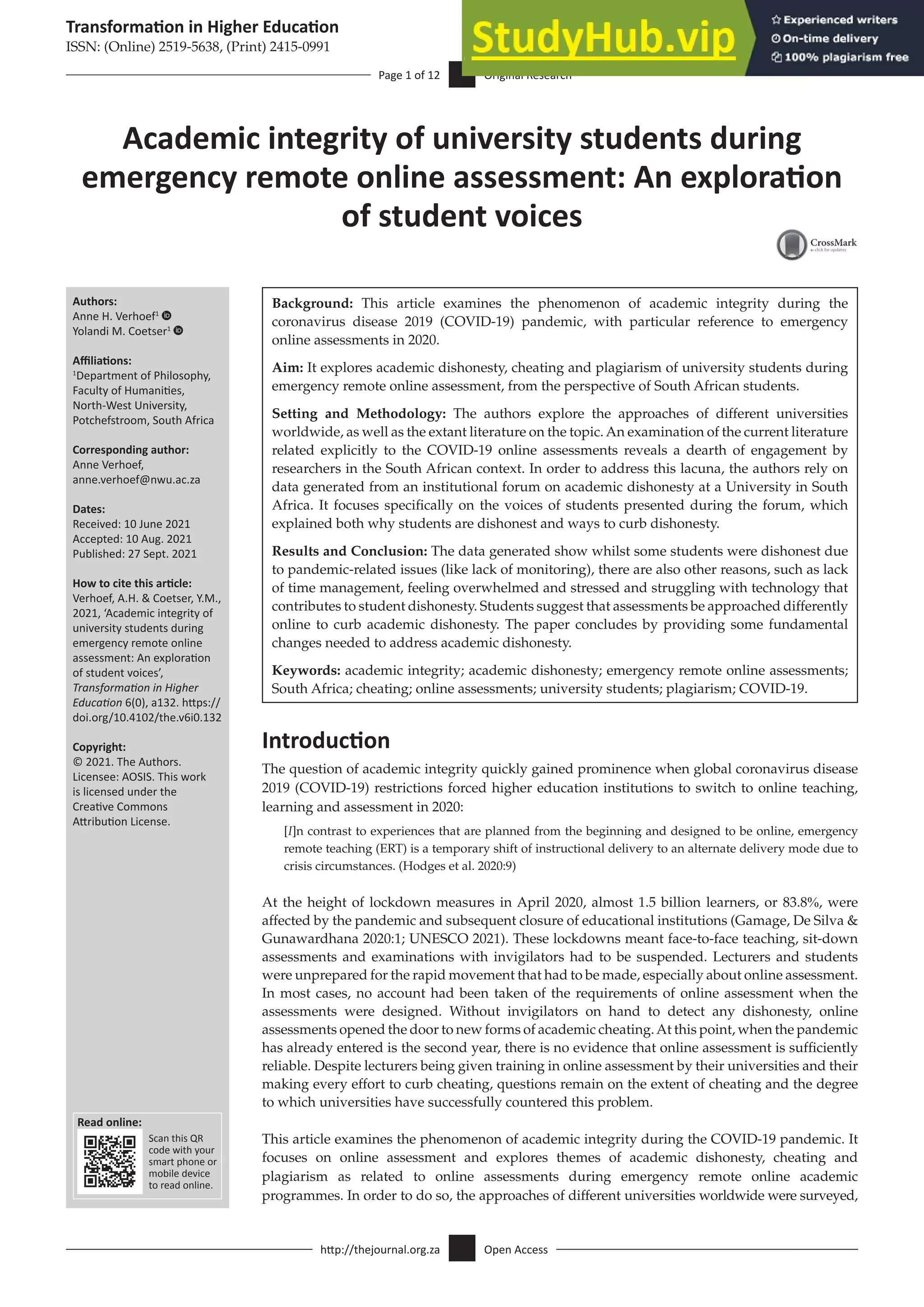 Academic Integrity Of University Students During Emergency Remote Online Assessment An ...