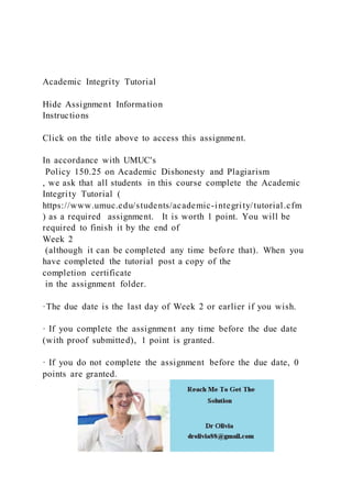 Academic Integrity TutorialHide Assignment InformationInst | PDF