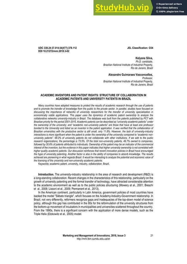 Academic Inventors And Patent Rights Structure Of Collaboration In ...
