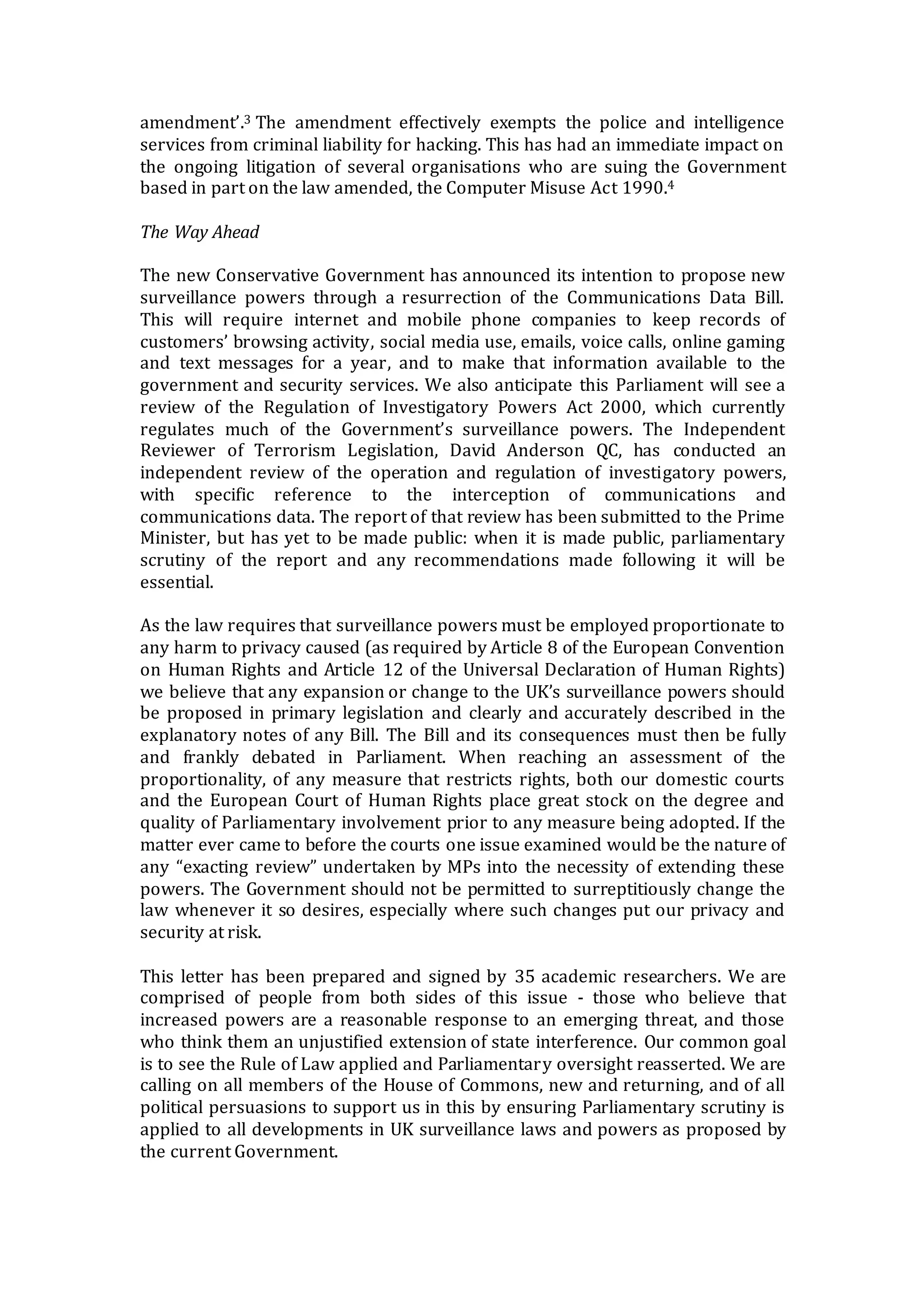 UK Academics pen open letter regarding state surveillance | DOCX