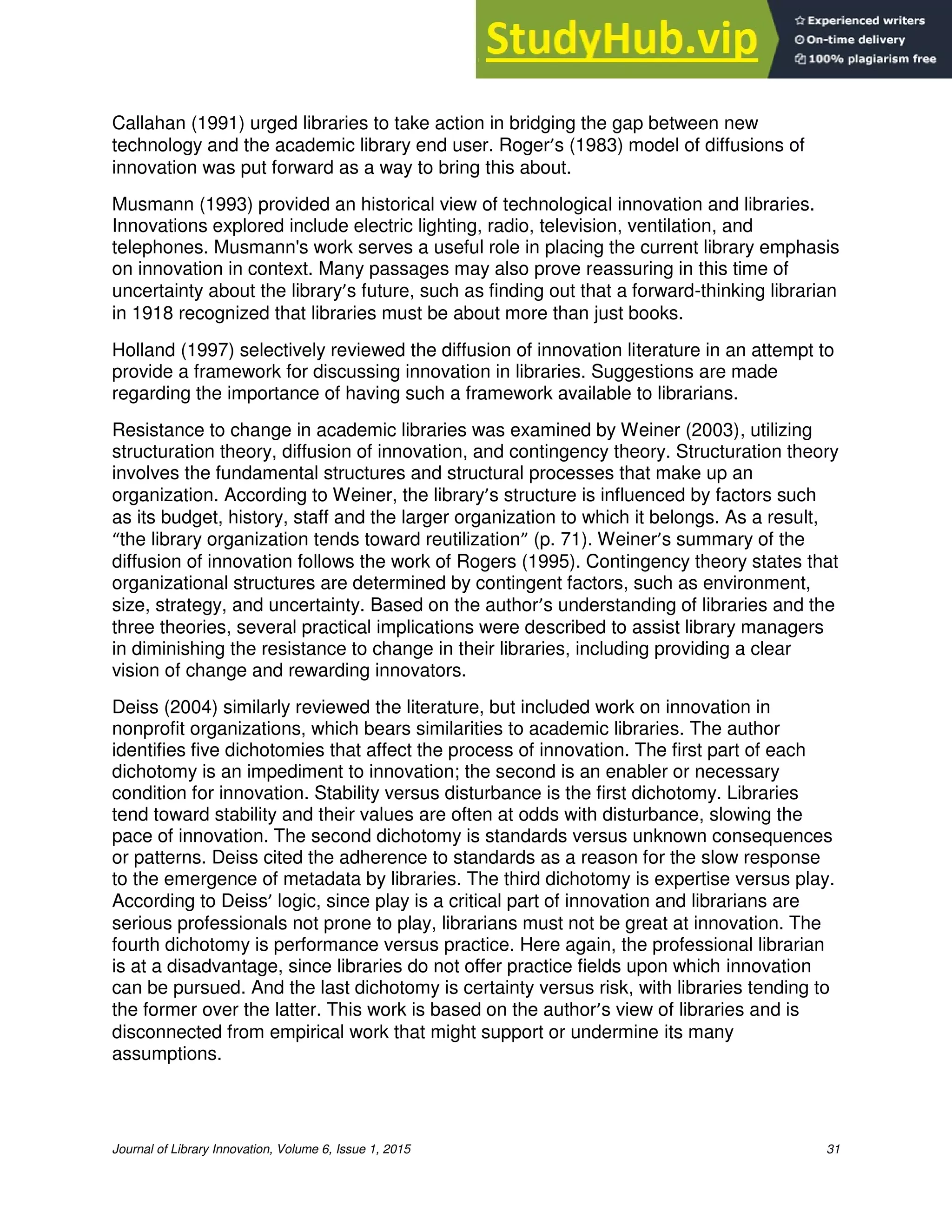 Academic Libraries And Innovation A Literature Review | PDF