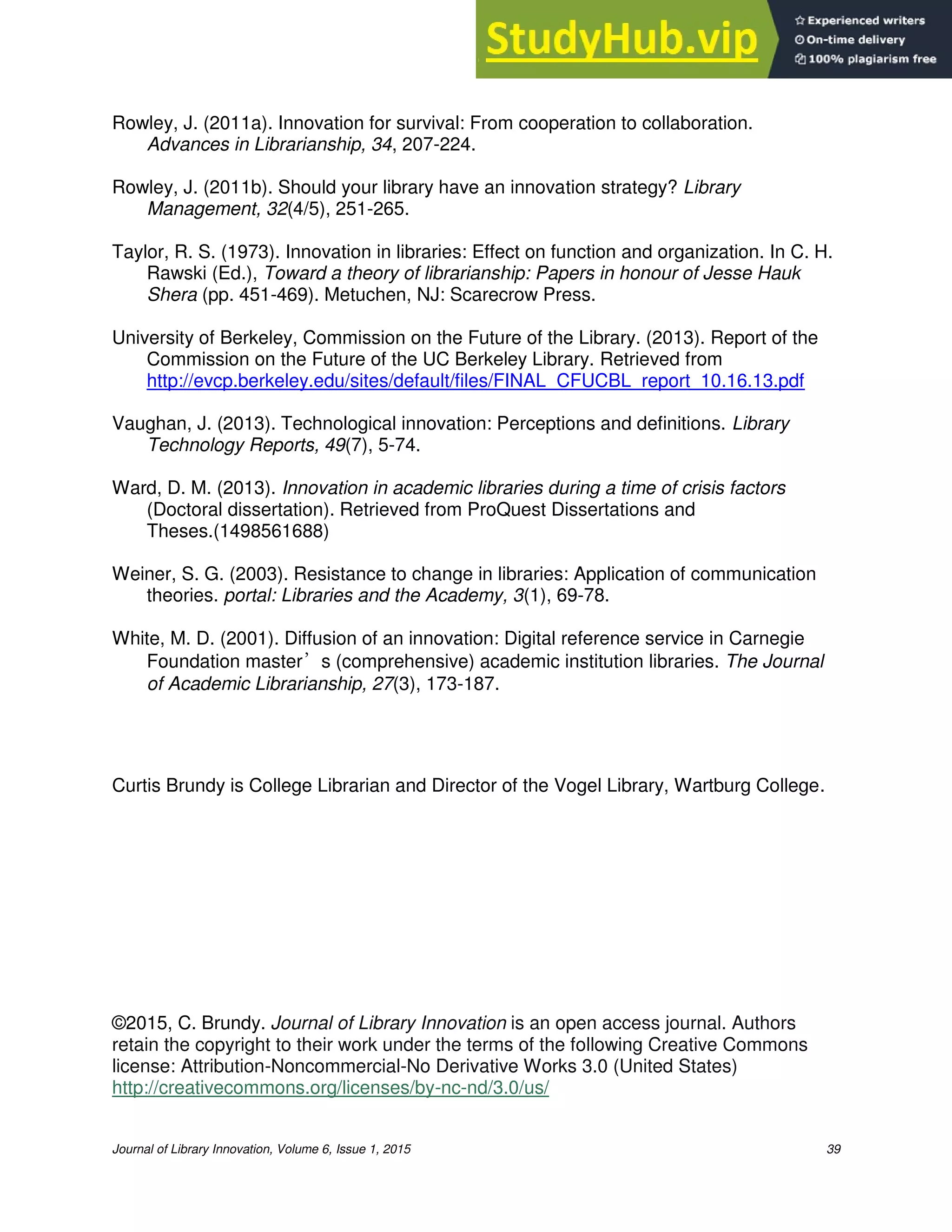 Academic Libraries And Innovation A Literature Review | PDF