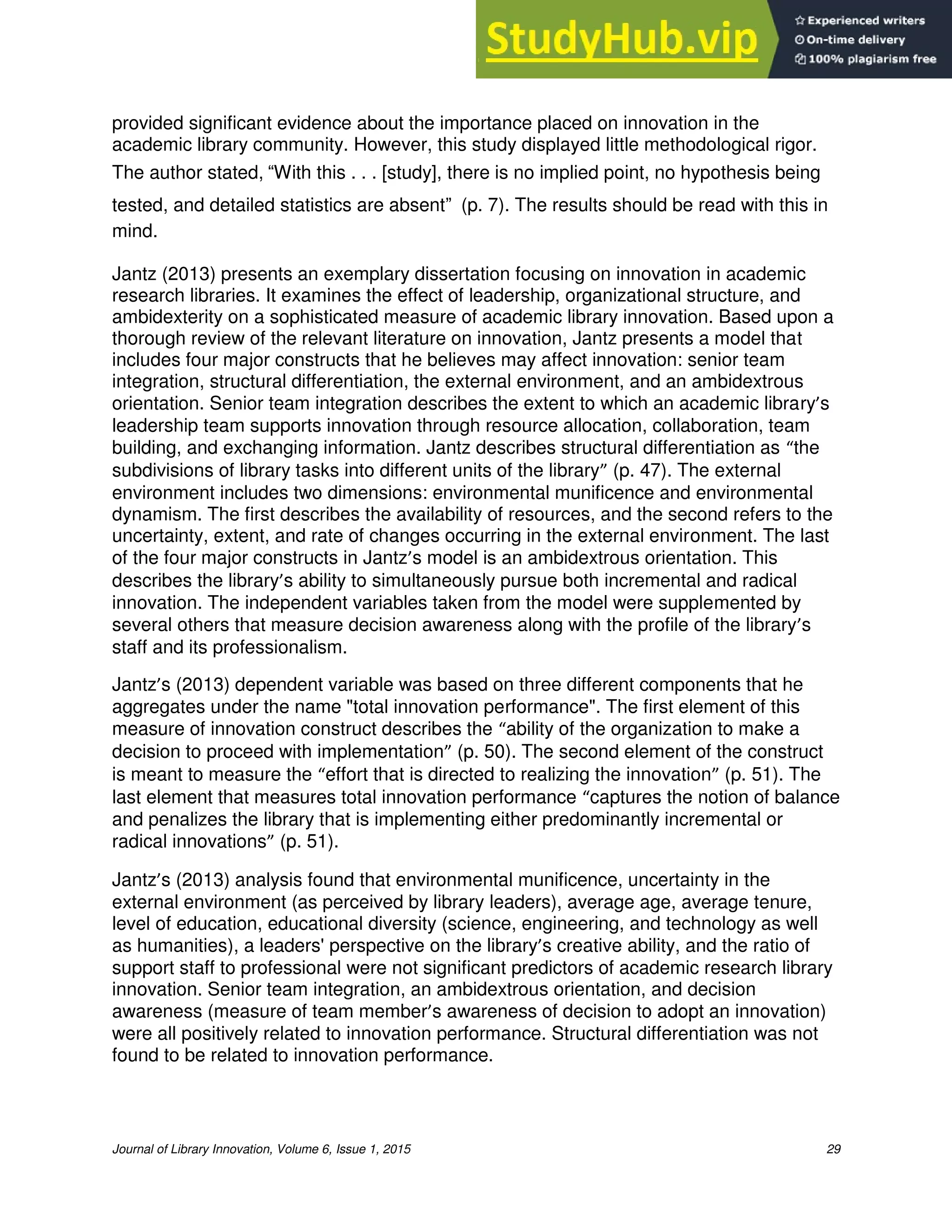 Academic Libraries And Innovation A Literature Review | PDF