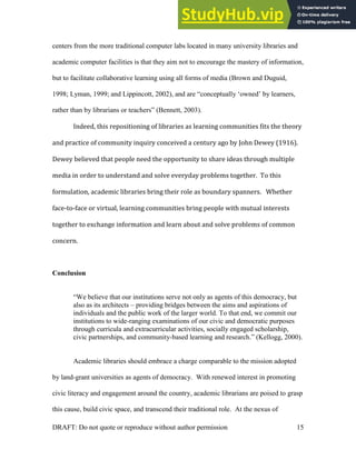 Academic Libraries As Hubs For Civic Engagement | PDF