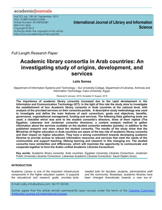 Academic library consortia in Arab countries: An investigating study of ...