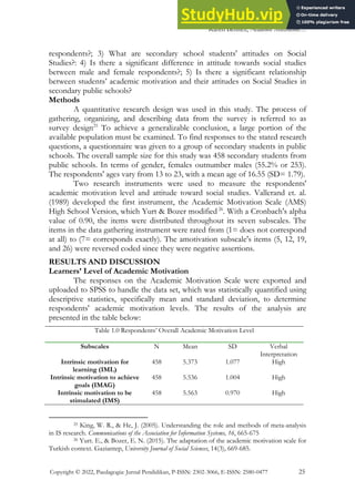 Academic Motivation Level And Attitude Towards Social Studies Among ...