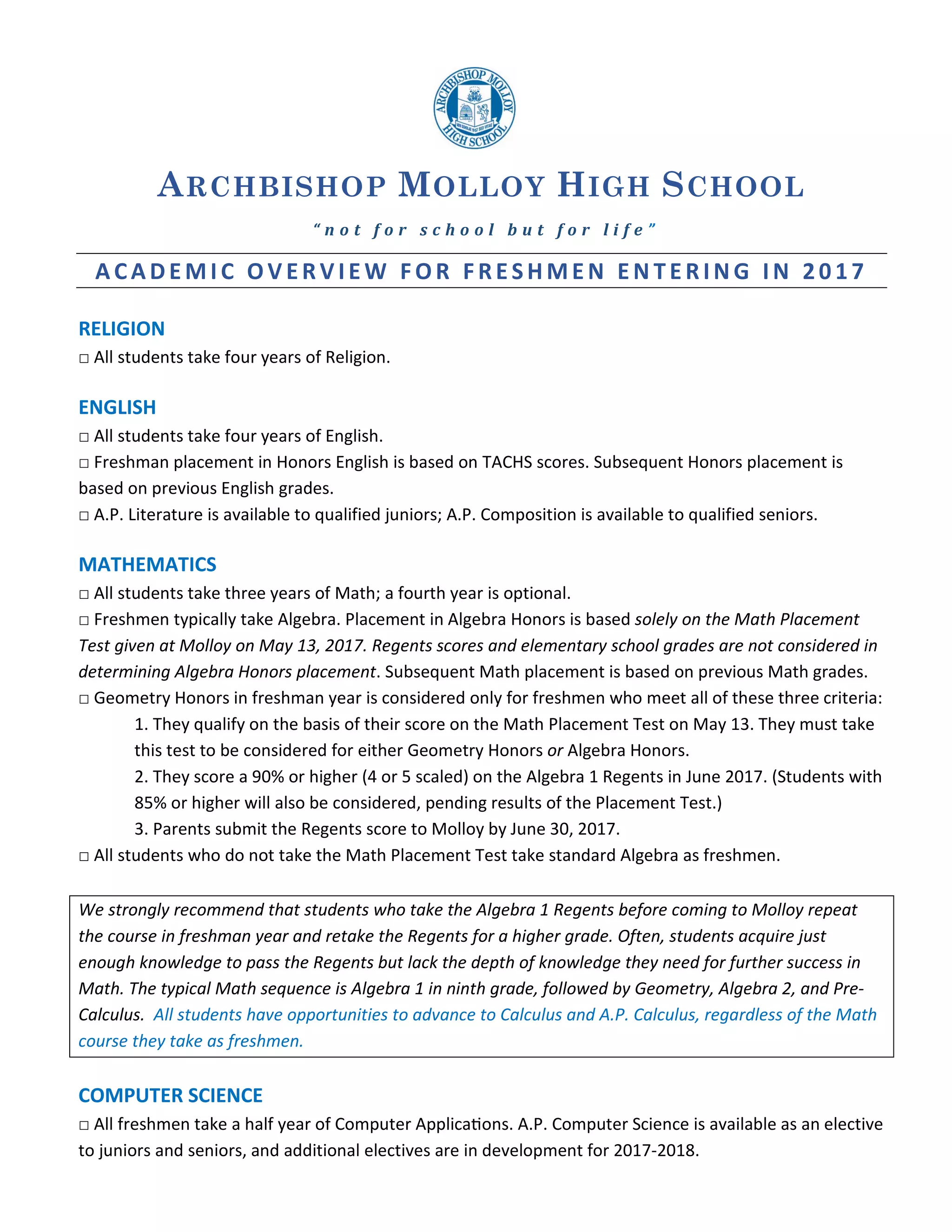 Archbishop Molloy High School | PDF