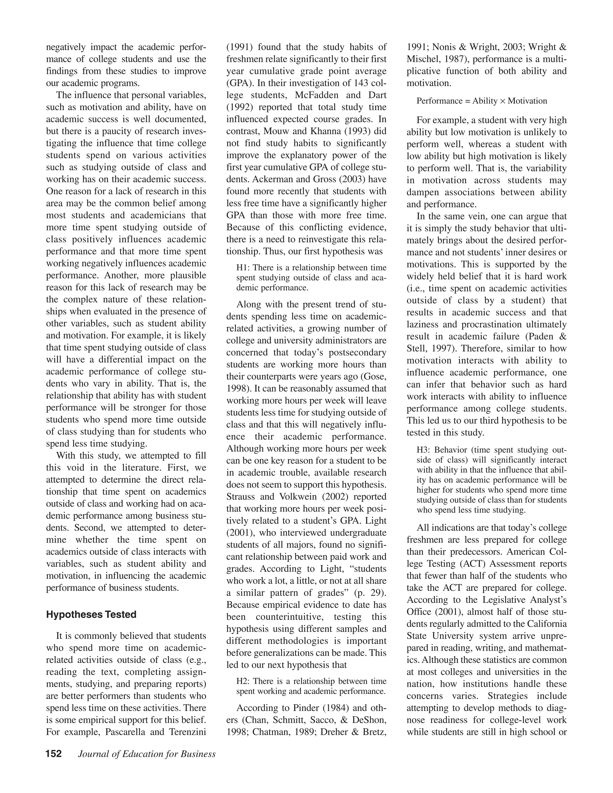 Academic performance of college students | PDF
