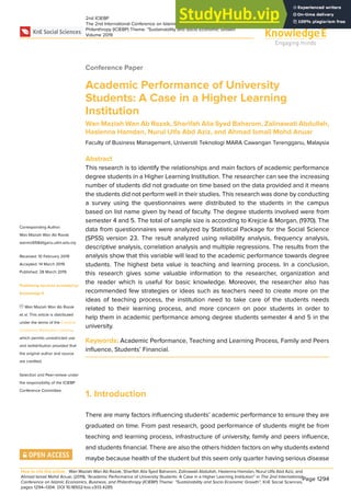 Academic Performance Of University Students A Case In A Higher Learning ...