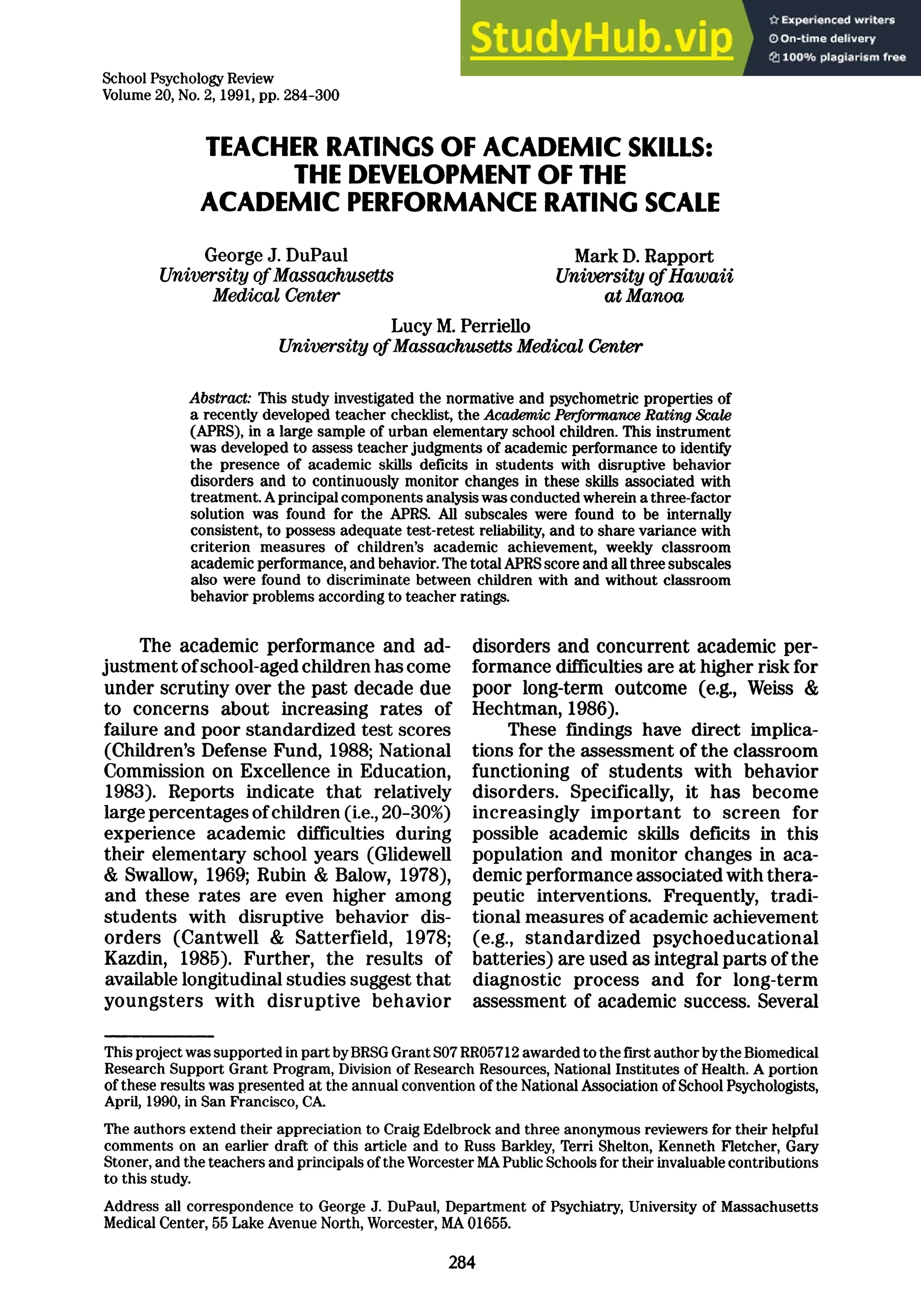 Academic Performance Rating Scale | PDF